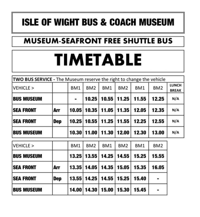 The Isle of Wight Bus Museum timetable – Free Classic bus to and from ...